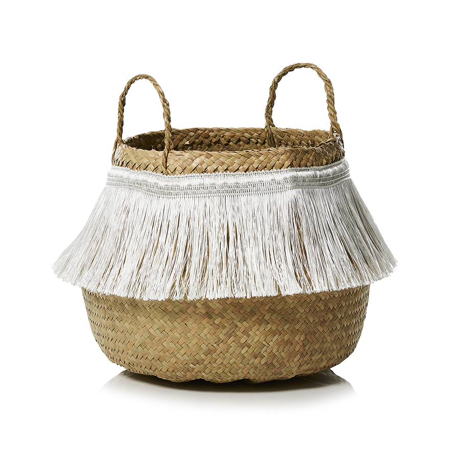 Fringe Collapsible Basket White | Adairs