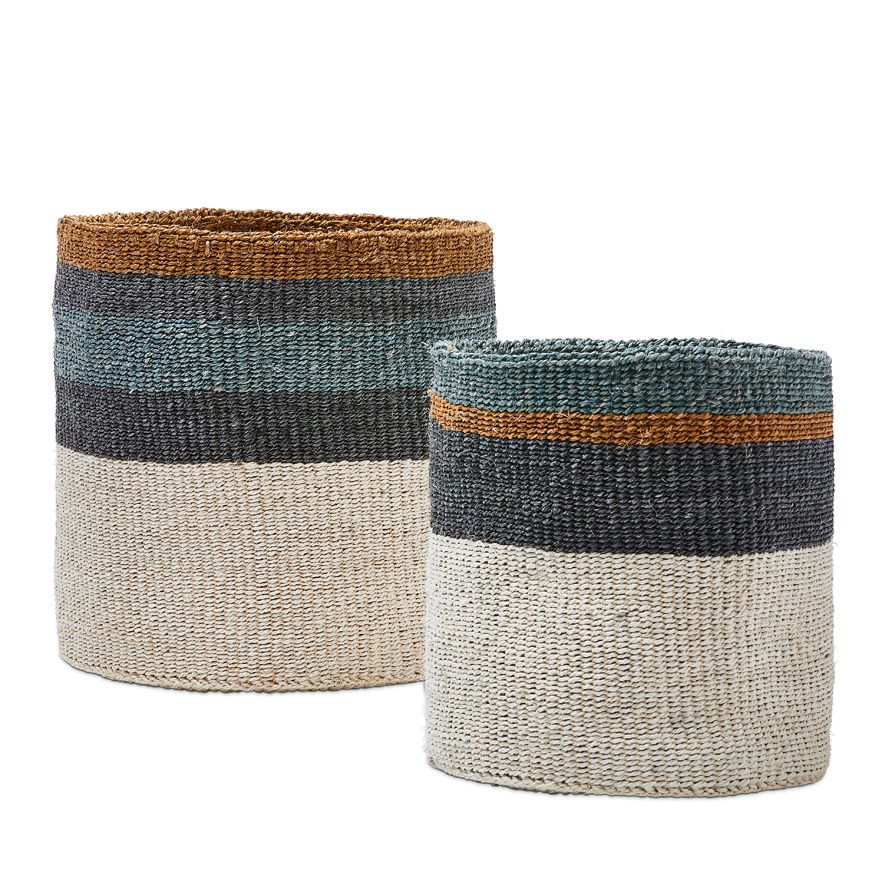 Mombasa Blue Natural & Mustard Basket | Adairs