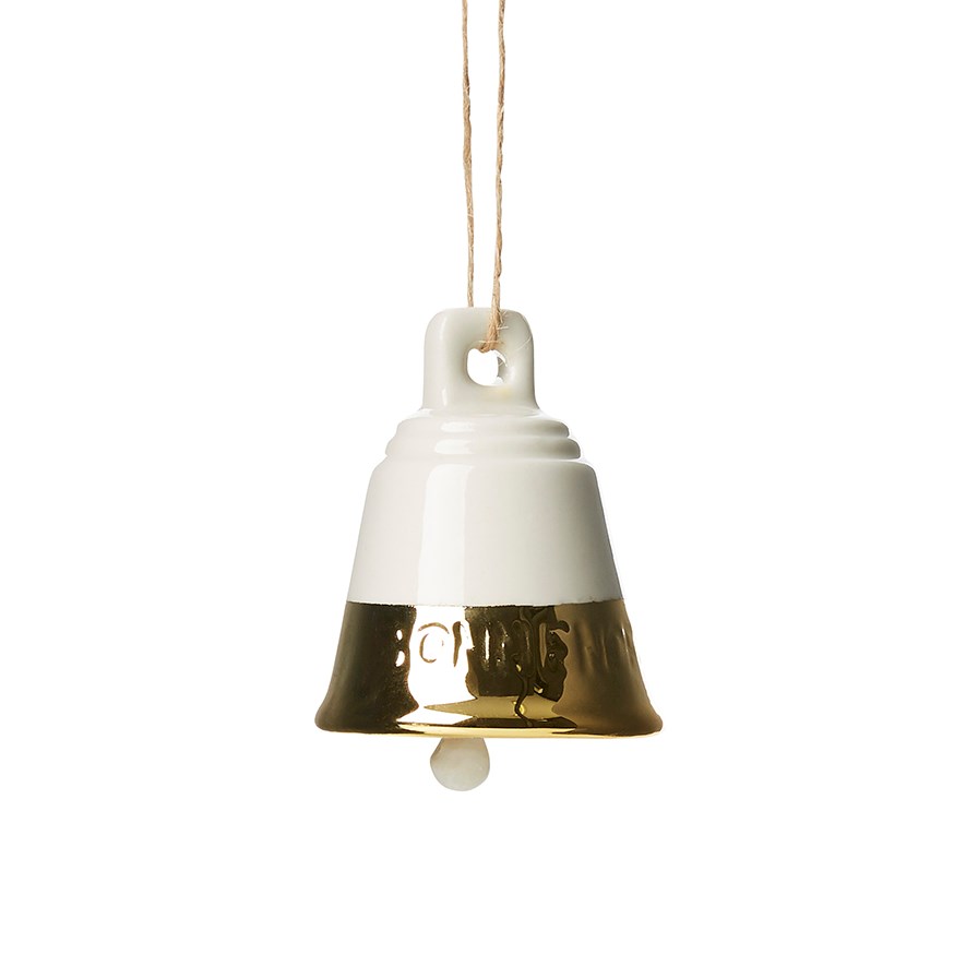 Hanging Porcelain Gold Bell Decoration | Adairs