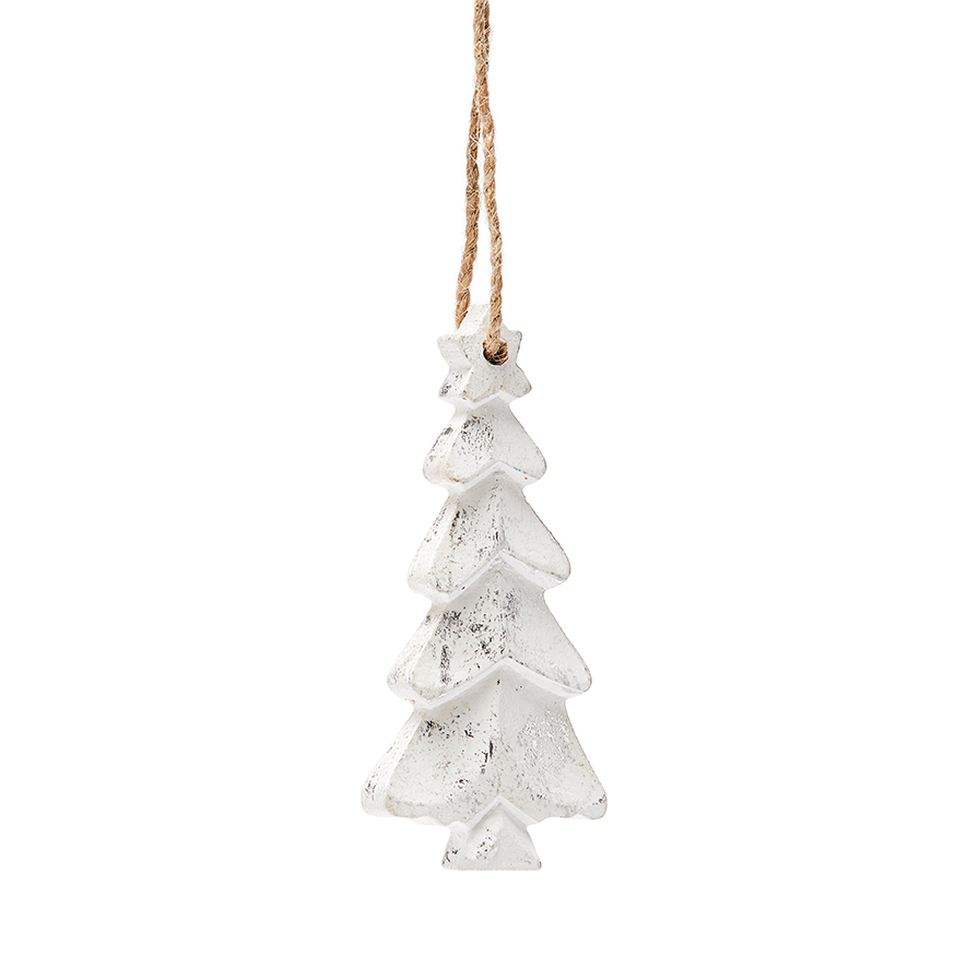 Hanging Silver & White Timber Tree Decoration | Adairs