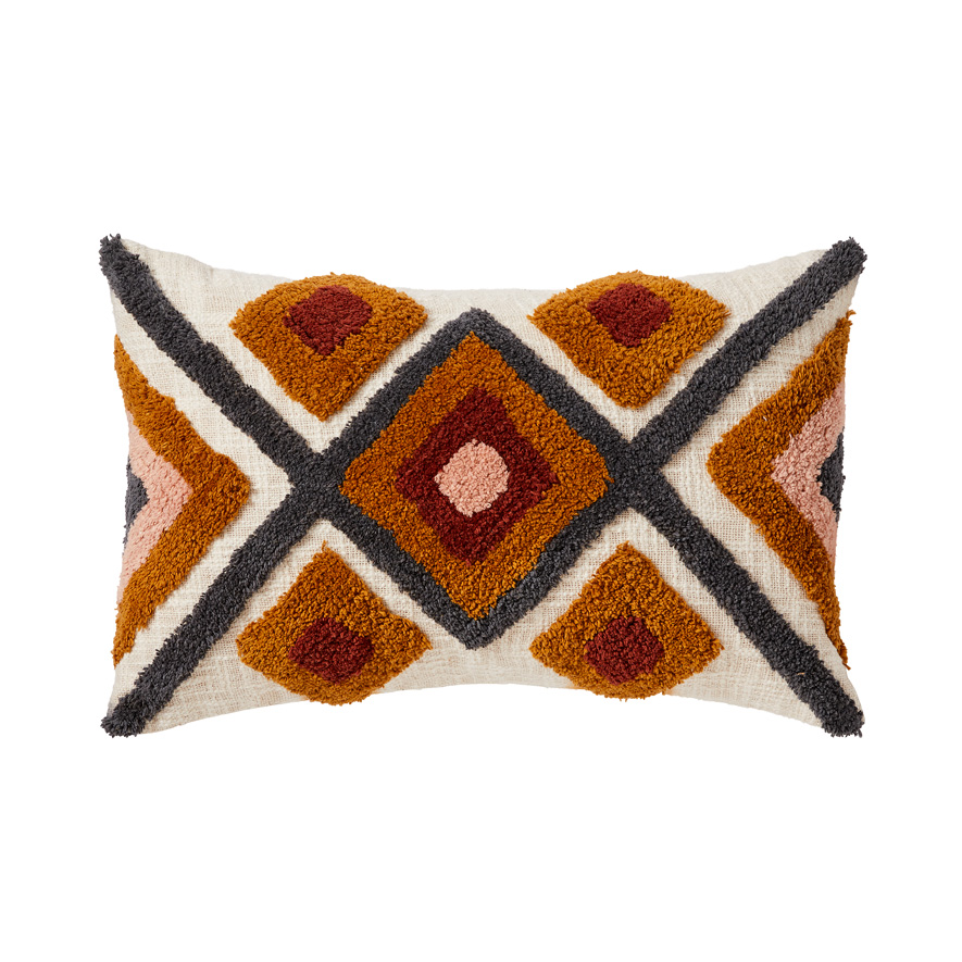 Gibson Tufted Blue & Amber Cushion | Adairs