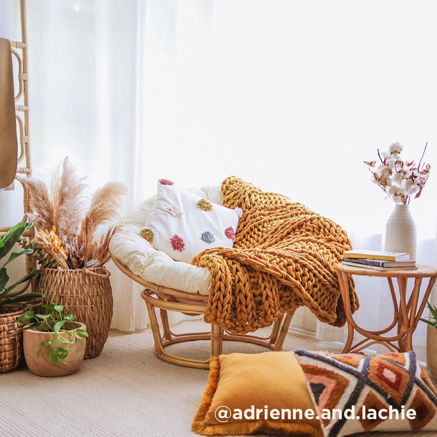 Gibson Tufted Blue & Amber Cushion | Adairs