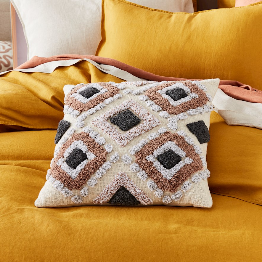Gibson Grey & Brown Tufted Cushion | Adairs