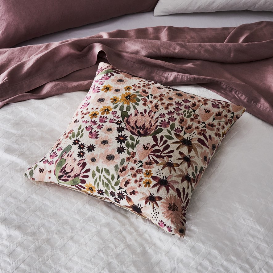 Native Bouquet Pink Linen Cushion | Adairs