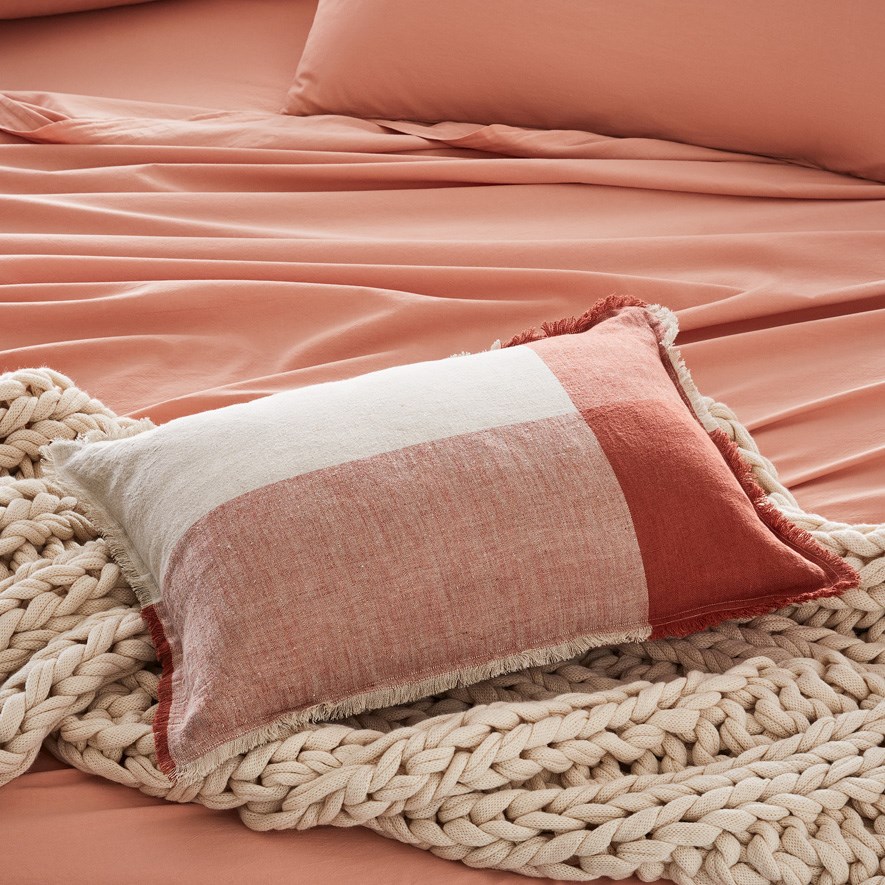 Malmo Rust Check Linen Cushion | Adairs