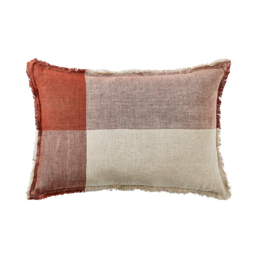 Malmo Rust Check Linen Cushion | Adairs