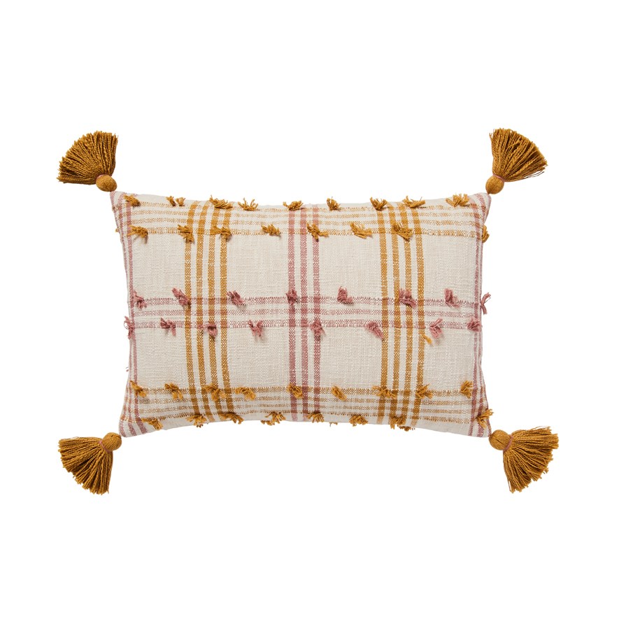 Norwood Check Mustard & Pink Cushion | Adairs