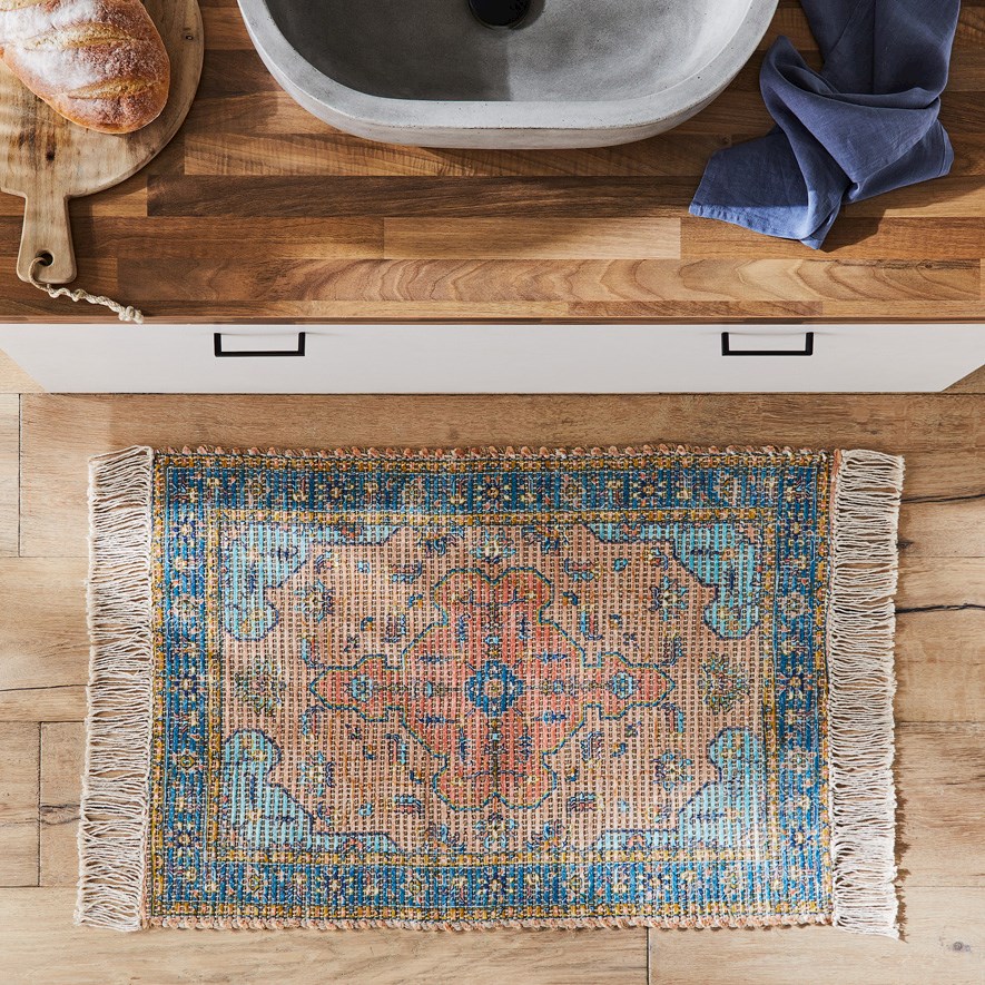 Monte Turkish Tile Blue & Rust Indoor Mat | Adairs