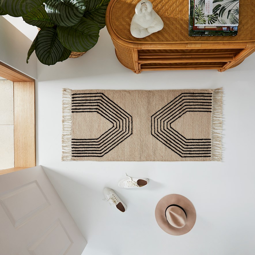 Leonie Natural and Black Rug Runner | Adairs