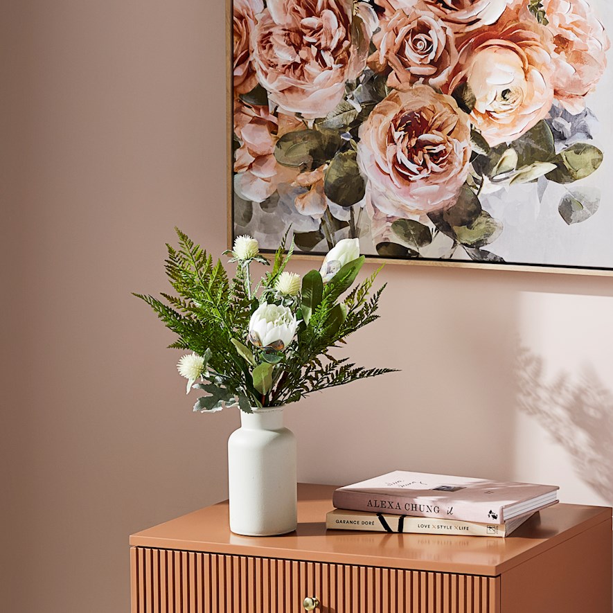 Flora Green Protea & Fern In Ceramic Vase | Adairs