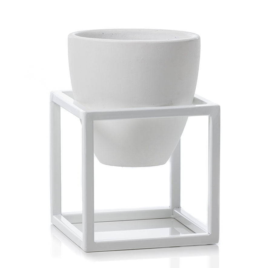 Home Republic - Concrete & White Picasso Pot On Stand | Adairs
