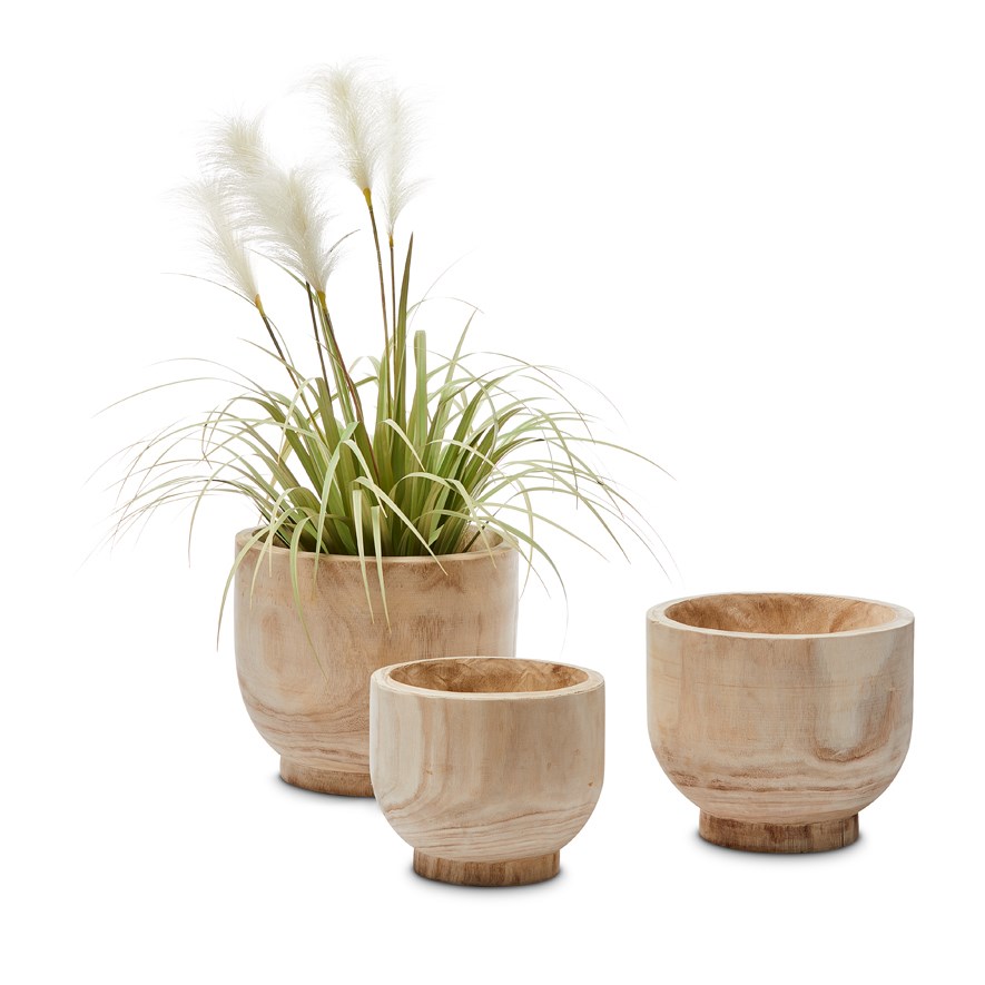 Home Republic - Jasper Natural Footed Timber Pot | Adairs