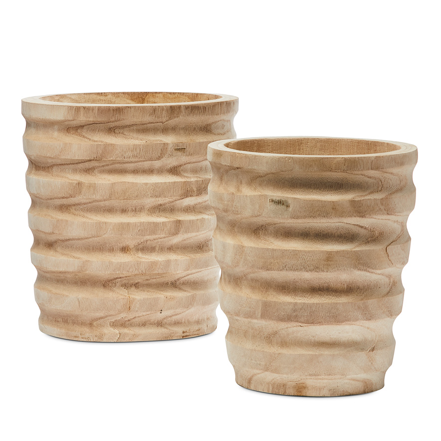 Home Republic - Jasper Ribbed Natural Timber Pot | Adairs