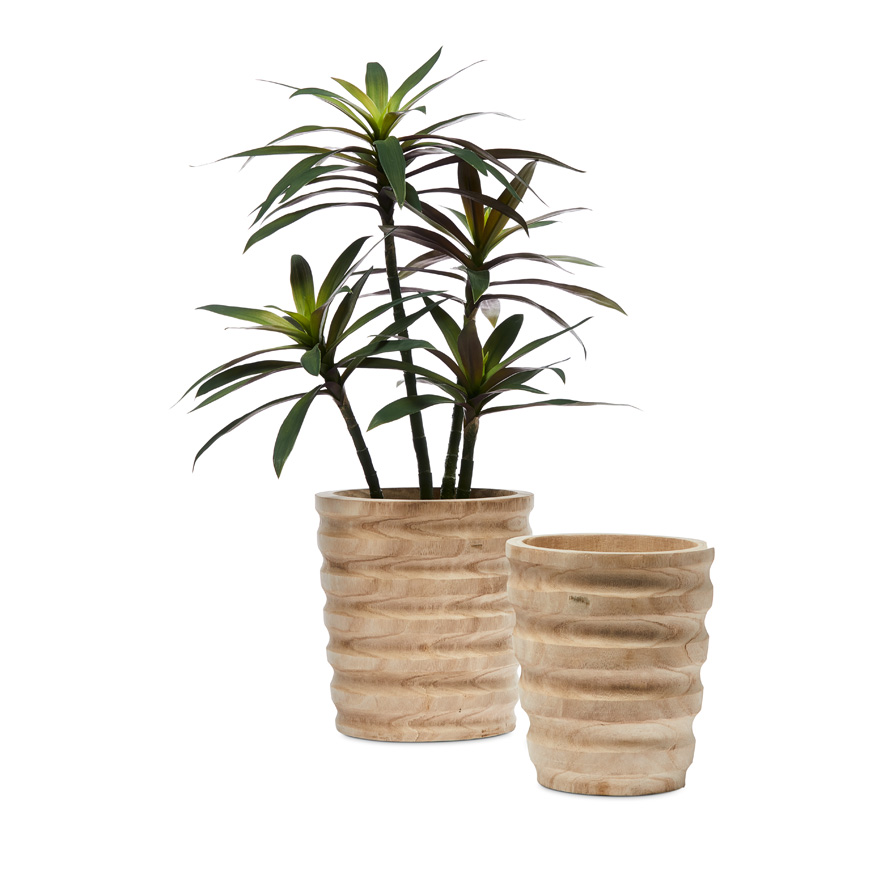 Home Republic - Jasper Ribbed Natural Timber Pot | Adairs