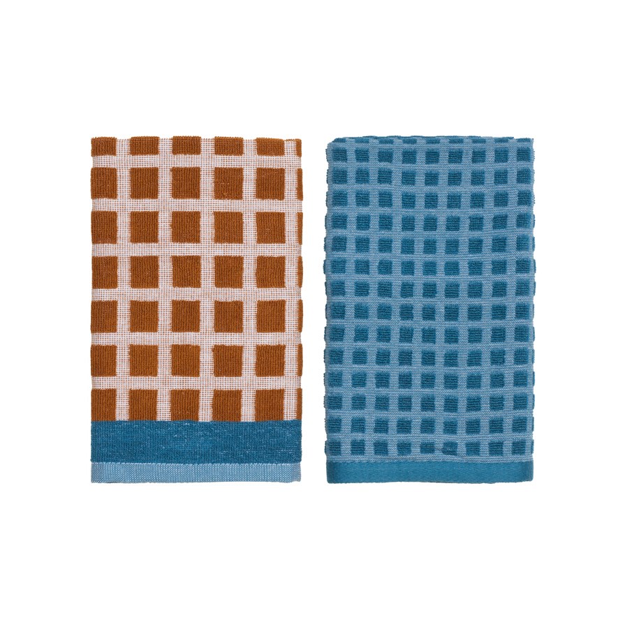 Cameo Cotton Bamboo Blue & Ginger Tea Towels Pack of 2 | Adairs