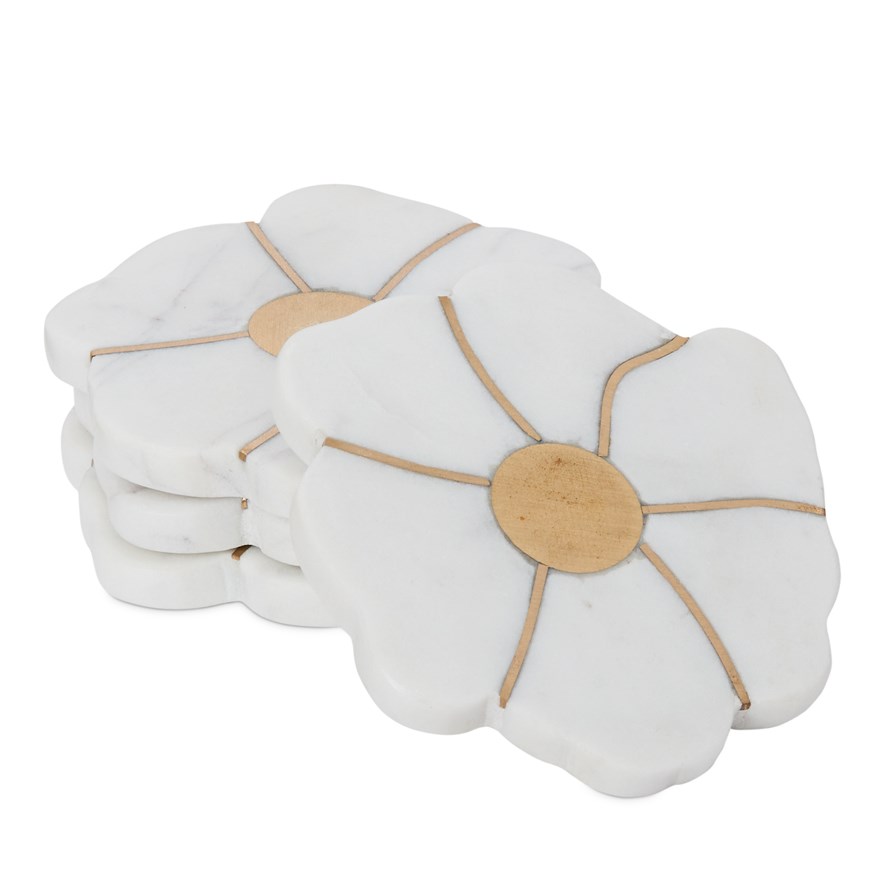 Daisy Marble White & Gold Coasters Pack of 4 | Adairs