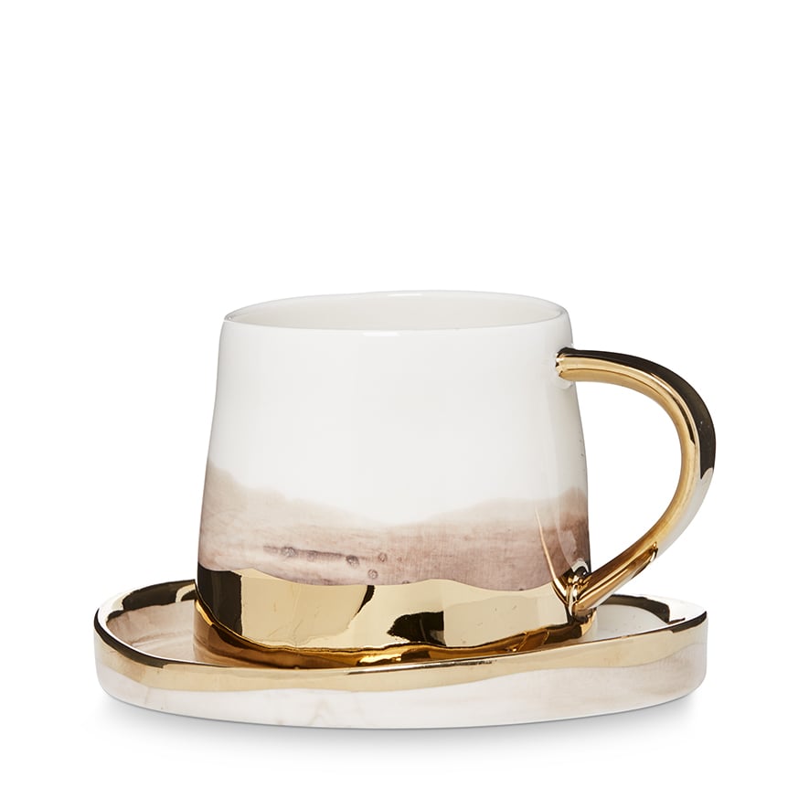 Home Republic - Gold Rim Collection Cup & Saucer Grey & Gold | Adairs