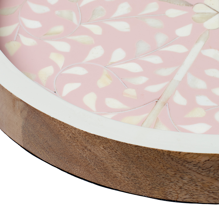 Priya Pink & White & Natural Round Tray | Adairs