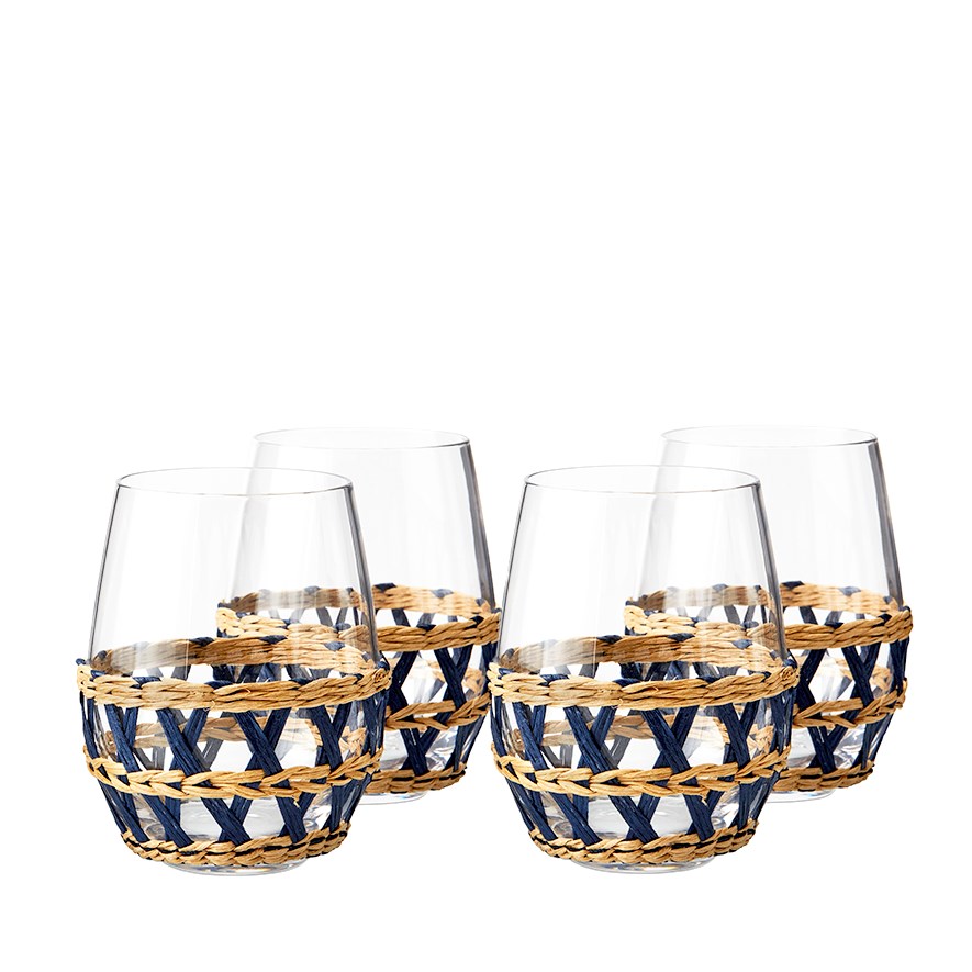 Tuscan Natural & Navy Glass 4 Pack | Adairs