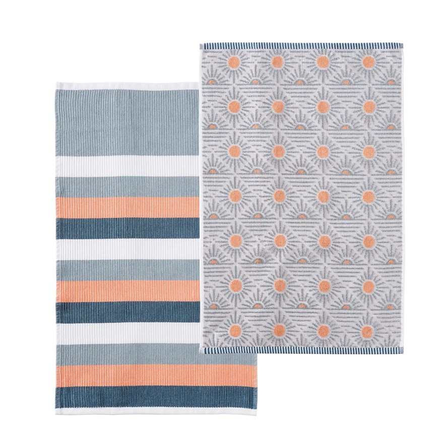 Freya Sage & Blue & Peach Tea Towel 2 Pack | Adairs