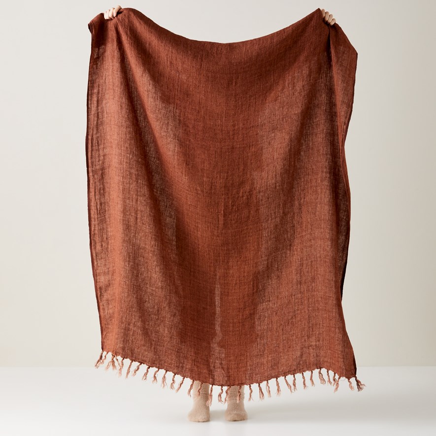 Malmo Chocolate Linen Throw | Adairs