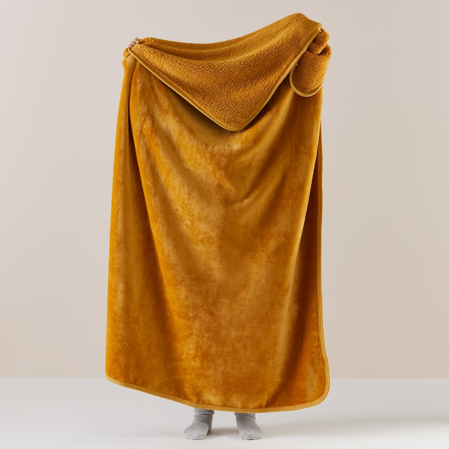 Sherpa Mustard Throw | Adairs