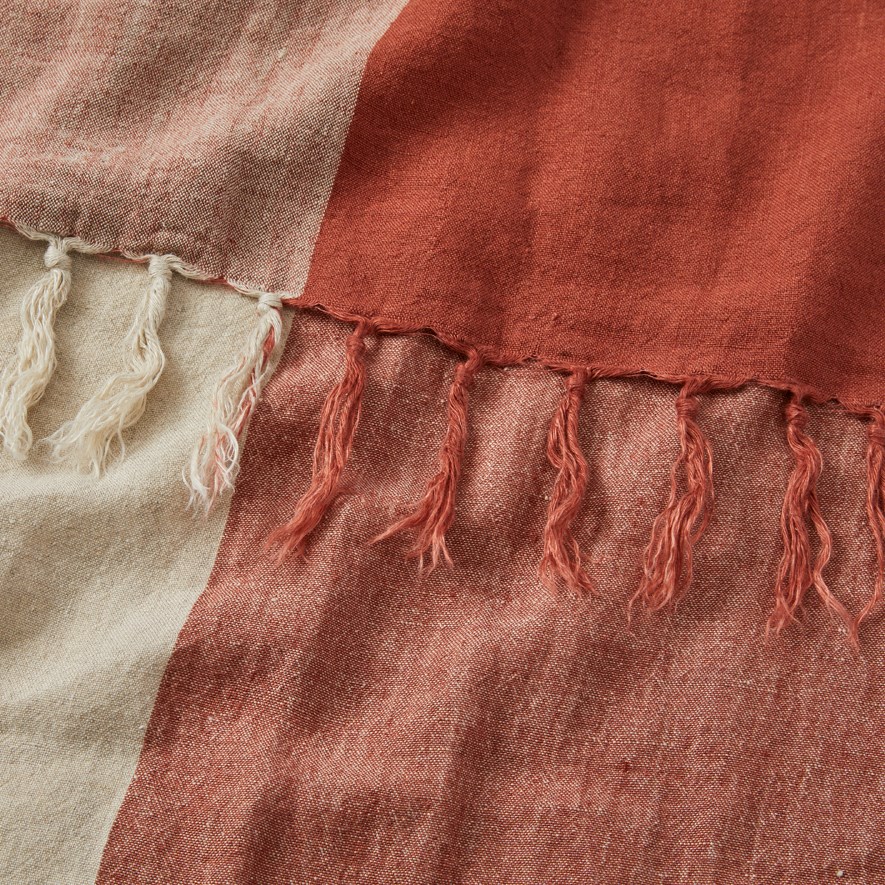 Malmo Rust Check Linen Throw | Adairs