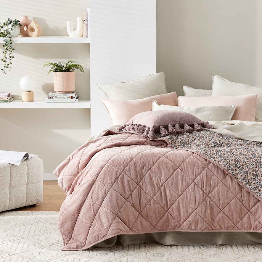 Asha Misty Pink Corduroy Blanket | Adairs