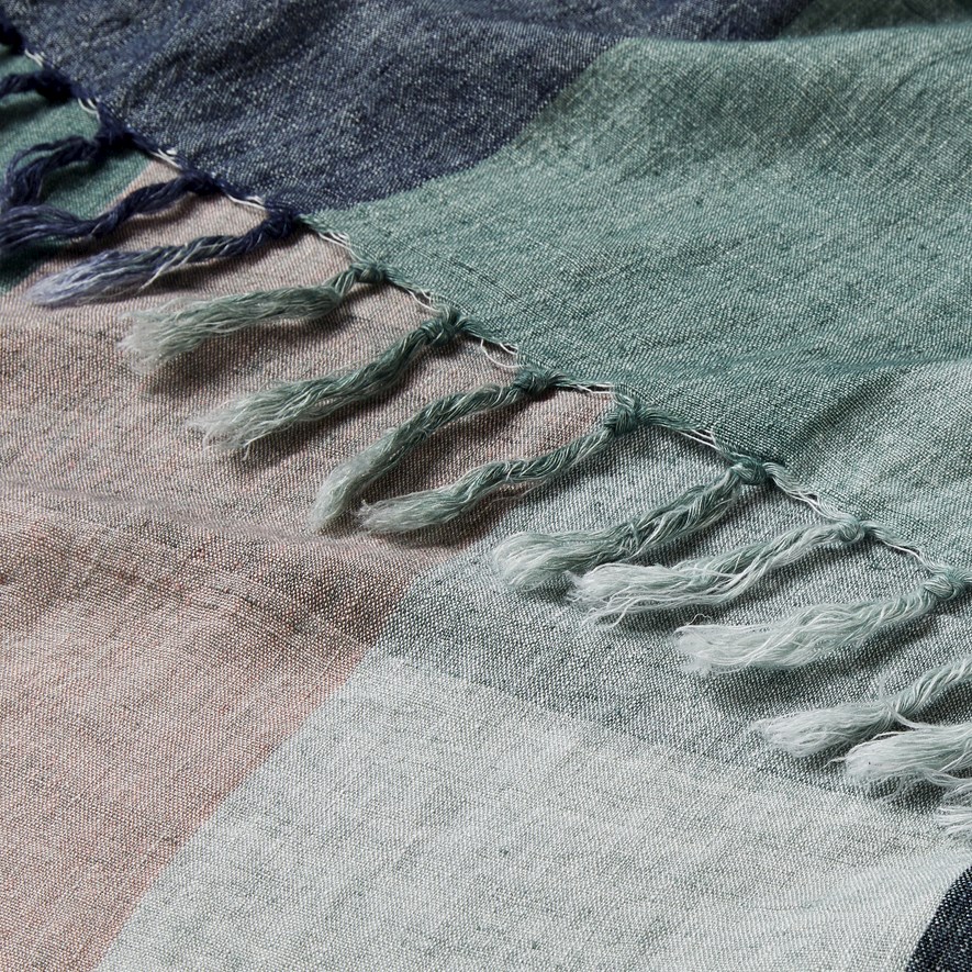 Rae Malmo Multi Greens Check Linen Throw | Adairs
