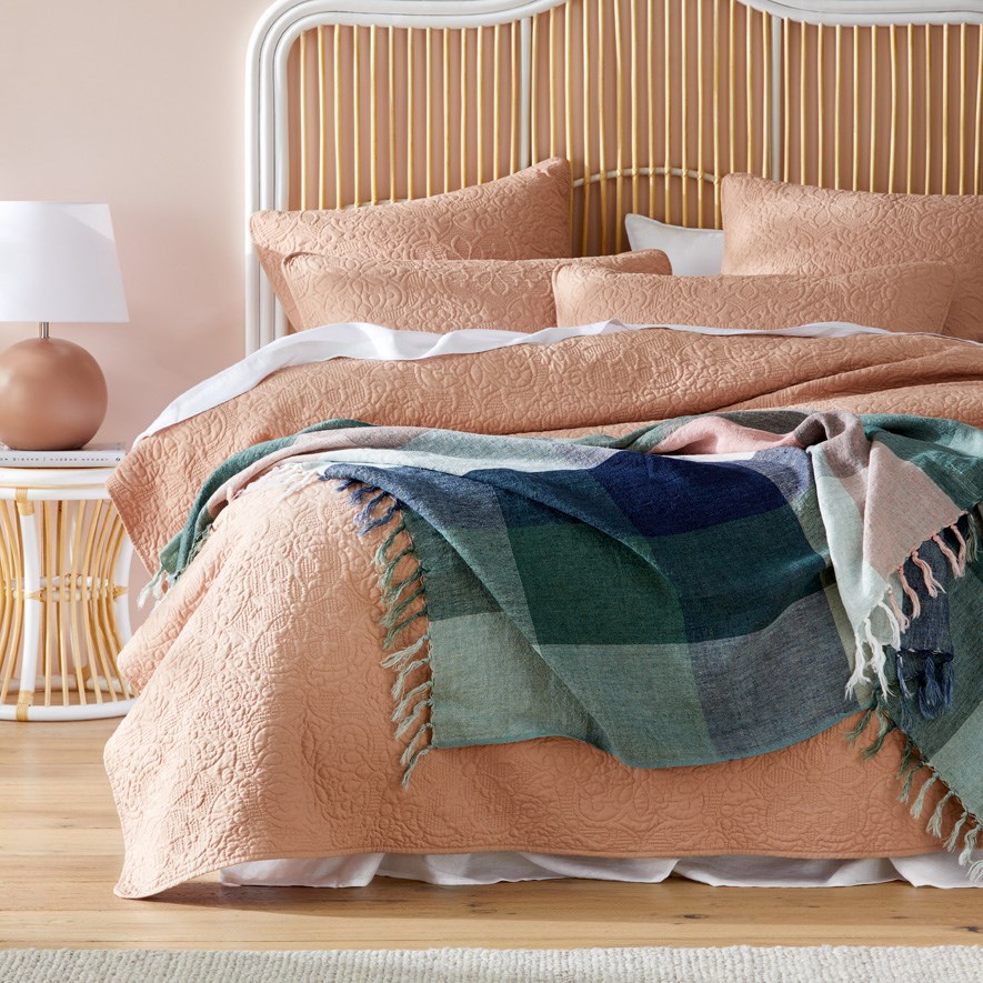 Rae Malmo Multi Greens Check Linen Throw | Adairs