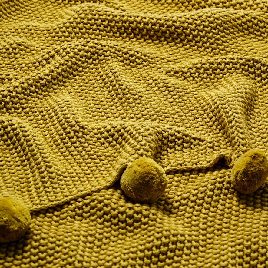 Home Republic - Pom Pom Mustard Throw | Adairs