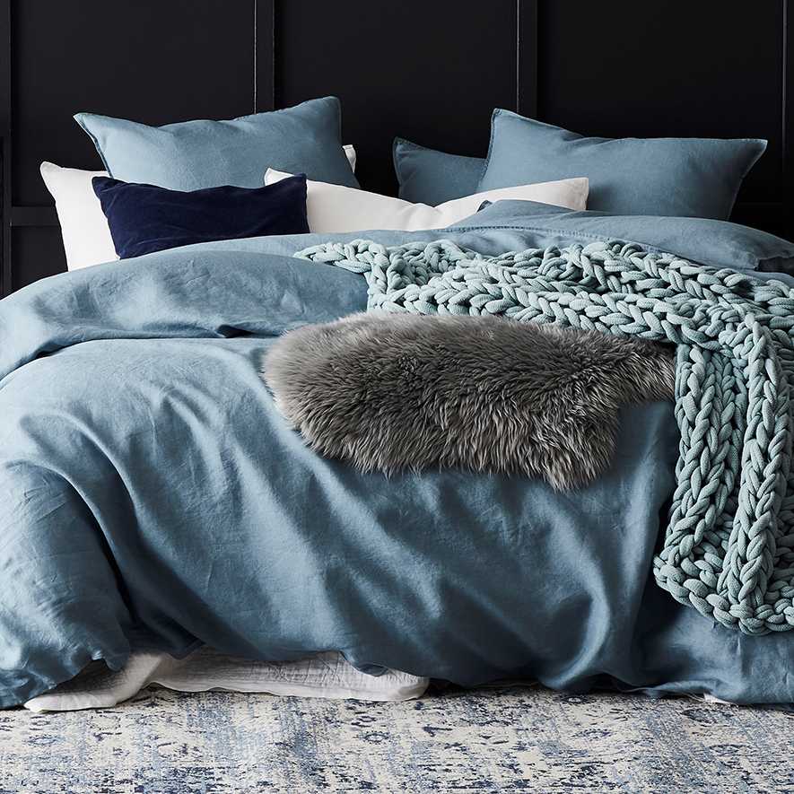 Home Republic - Chunky Knit Smoke Blue Rib Throw | Adairs