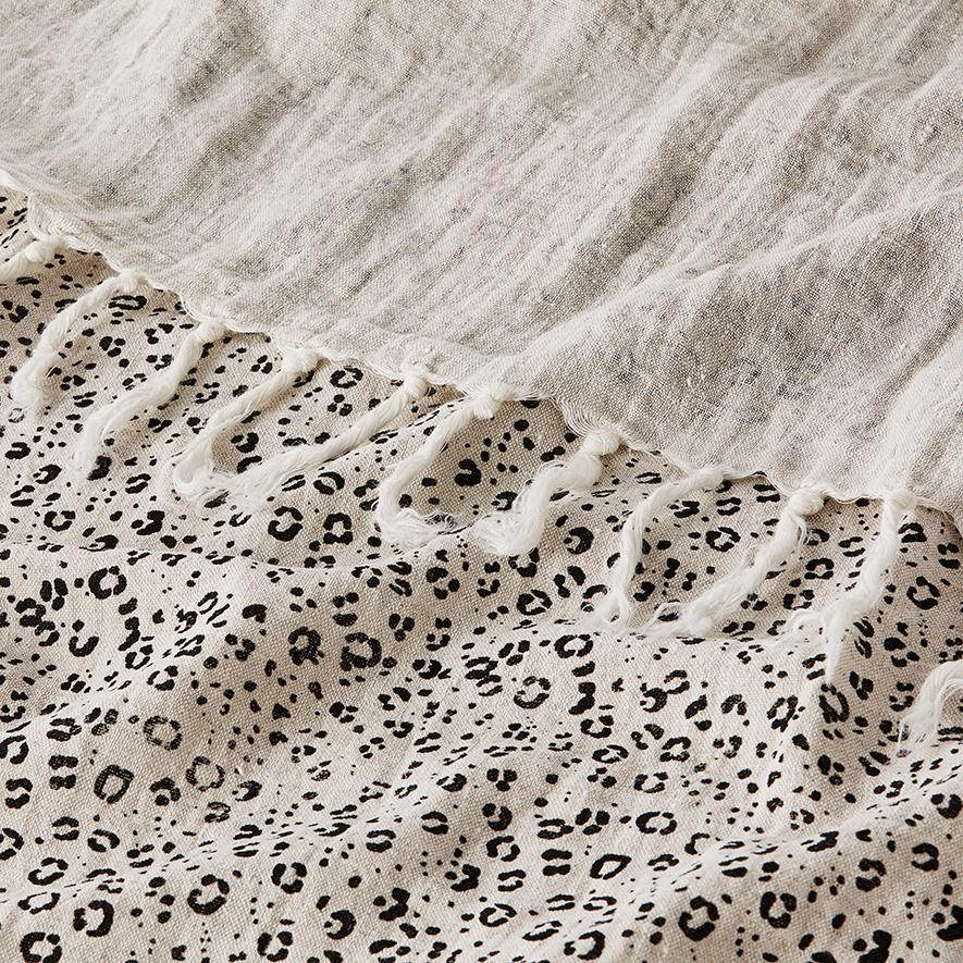 Malmo Natural Small Leopard Print Linen Throw | Adairs