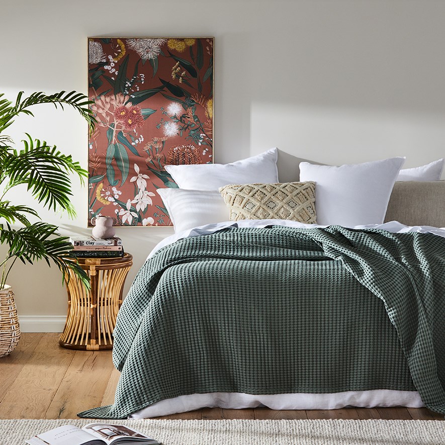 European Turkish Cotton Fern Waffle Blanket | Adairs