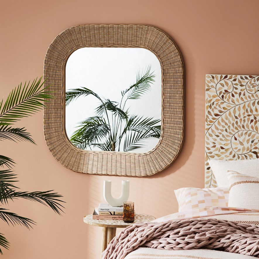 Natural Square Rattan Woven Mirror | Adairs