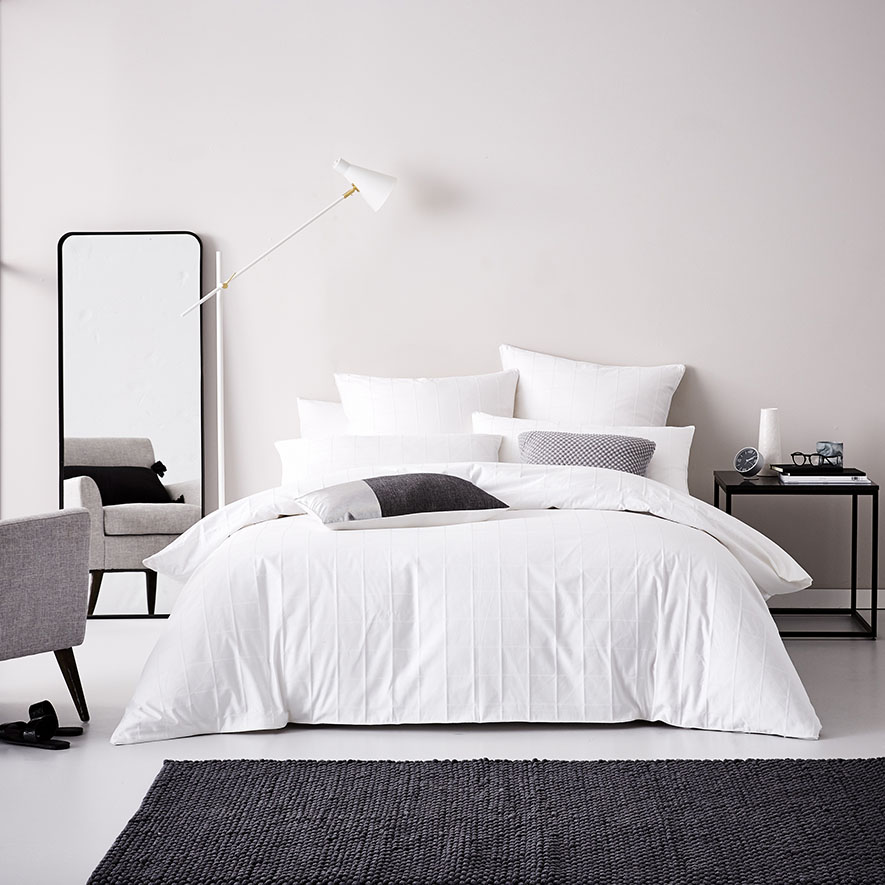 Home Republic - 1000TC Gramercy Grid White Quilt Cover Separates | Adairs