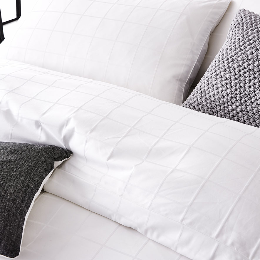 Home Republic - 1000TC Gramercy Grid White Quilt Cover Separates | Adairs