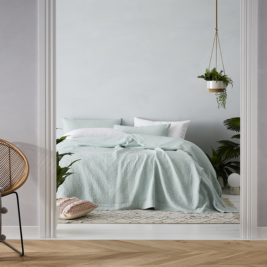 European Collection Madrid Coverlet Misty Blue | Adairs