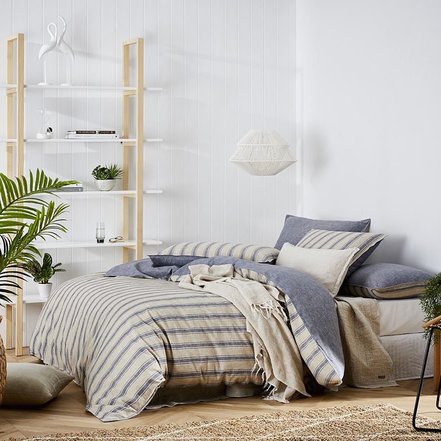 Harbour Stripe Quilt Cover Set Storm | Adairs