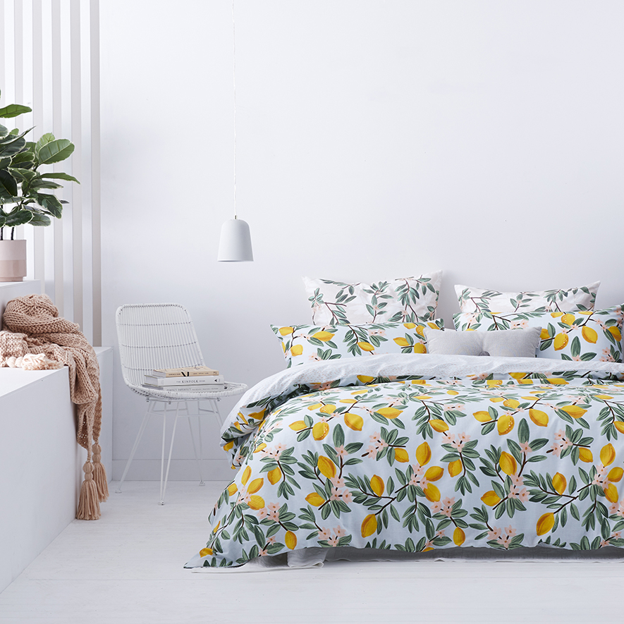 Home Republic - Lisbon Lemon Print Blue Quilt Cover Set | Adairs