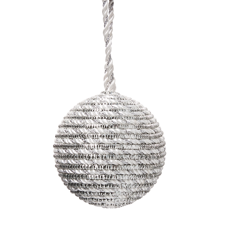 Striped Rope Bauble Silver Ball | Adairs