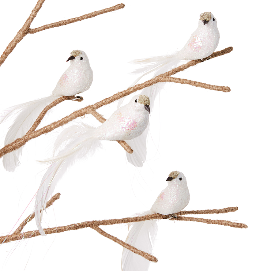 Feather Bird Glitter White Pack of 4 | Adairs