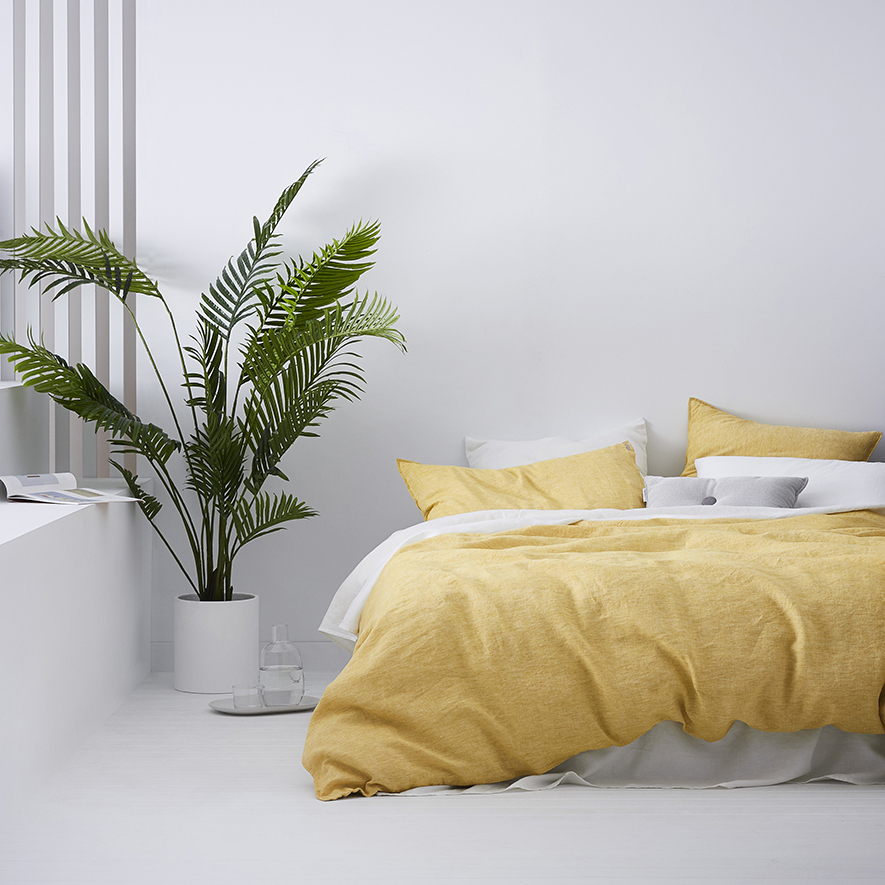 Vintage Washed Linen Mustard Quilt Cover | Adairs