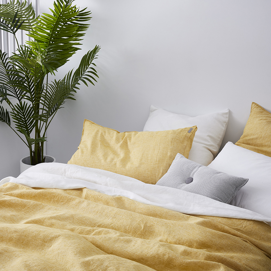 Vintage Washed Linen Mustard Quilt Cover | Adairs