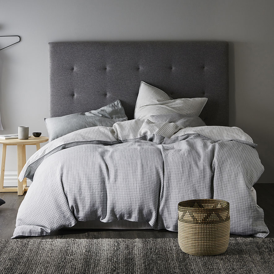 Home Republic - Vintage Washed Linen Silver Grid Quilt Cover | Adairs