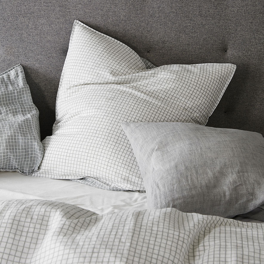Home Republic - Vintage Washed Linen Silver Grid Quilt Cover | Adairs