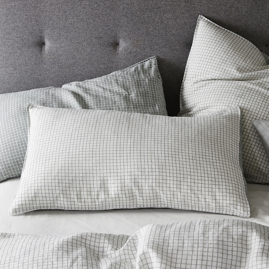 Home Republic - Vintage Washed Linen Silver Grid Quilt Cover | Adairs