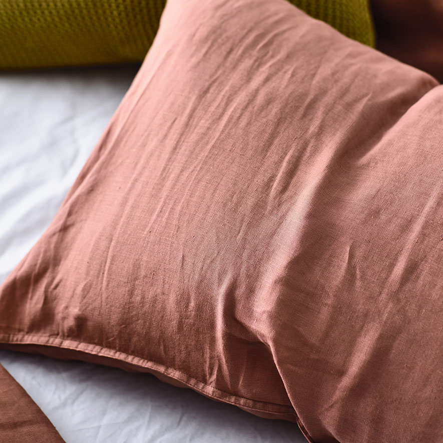 Home Republic - Vintage Washed Linen Terracotta Quilt Cover | Adairs
